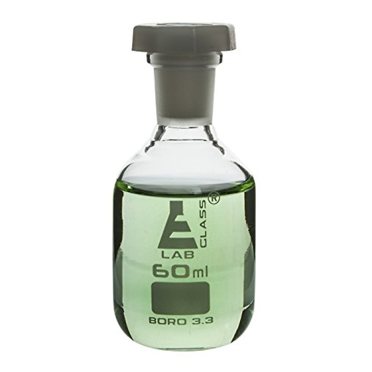 EISCO 60mL (2oz) Glass Reagent Bottle with Acid Proof Polypropylene Stopper, Borosilicate 3.3 Glass Labs