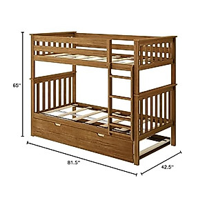 Max & Lily Bunk Bed, Twin-Over-Twin Bed Frame for Kids with Trundle, Pecan