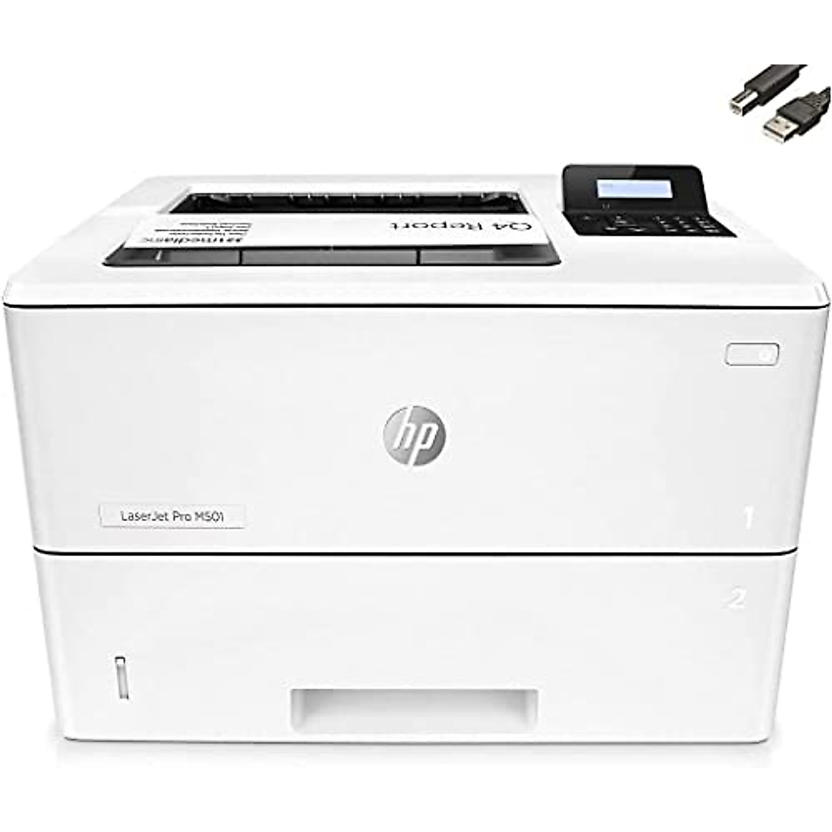 HP Laserjet Pro M501dn Monochrome Laserjet Printer, Automatic 2-Sided Printing, 2-line LCD Display, 650-Sheet, 45 ppm, Built-in Ethernet and USB, Auto-On/Auto-Off, Bundle with JAWFOAL Printer Cable