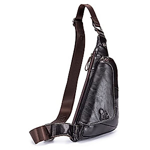RC ROCKCOW Genuine Leather Sling Backpack Men's Leather Sling bag Triangle Crossbody Bags Multi-pocket Chest Bag Crossbody Daypack with Earphone Hole Casual Crossbody Shoulder Chest Daypack