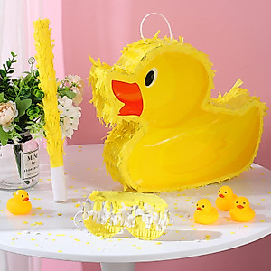 Sotiff Yellow Duck Piñata 13.8 Inch Cute Duck with Piñata Stick and Blindfold Gender Reveal Piñata and Confetti for Boy Girl Baby Shower Beach Pool Birthday Easter Party Decorations