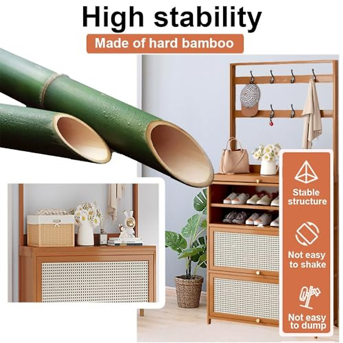 CKOUFB Shoe Cabinet With 8 Hooks And Adjustable Shelves Multifunctional Shoe Rack Storage Cabinet (Size : 80cm/31in)