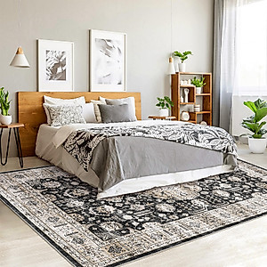 RUGSREAL Washable Area Rug 9x12 Large Bohemian Rug Bedroom Living Room Vintage Rugs Soft Oriental Rugs Non-Slip Backing Stain Resistant for Farmhouse Kitchen,9x12