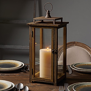 Stonebriar 18 Inch Rustic Wooden Candle Hurricane Lantern, For Table Top, Mantle, Wall Hanging, or Garden Display, Indoor & Outdoor Use, Extra Large