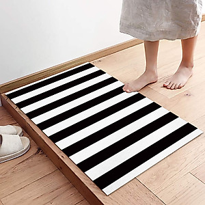 Black White Stripes Kitchen Rugs and Mats Set of 2, Washable Floor Doormat Comfort Area Runner Rug Non-Slip Rubber Backing for Indoor Classic Modern Striped