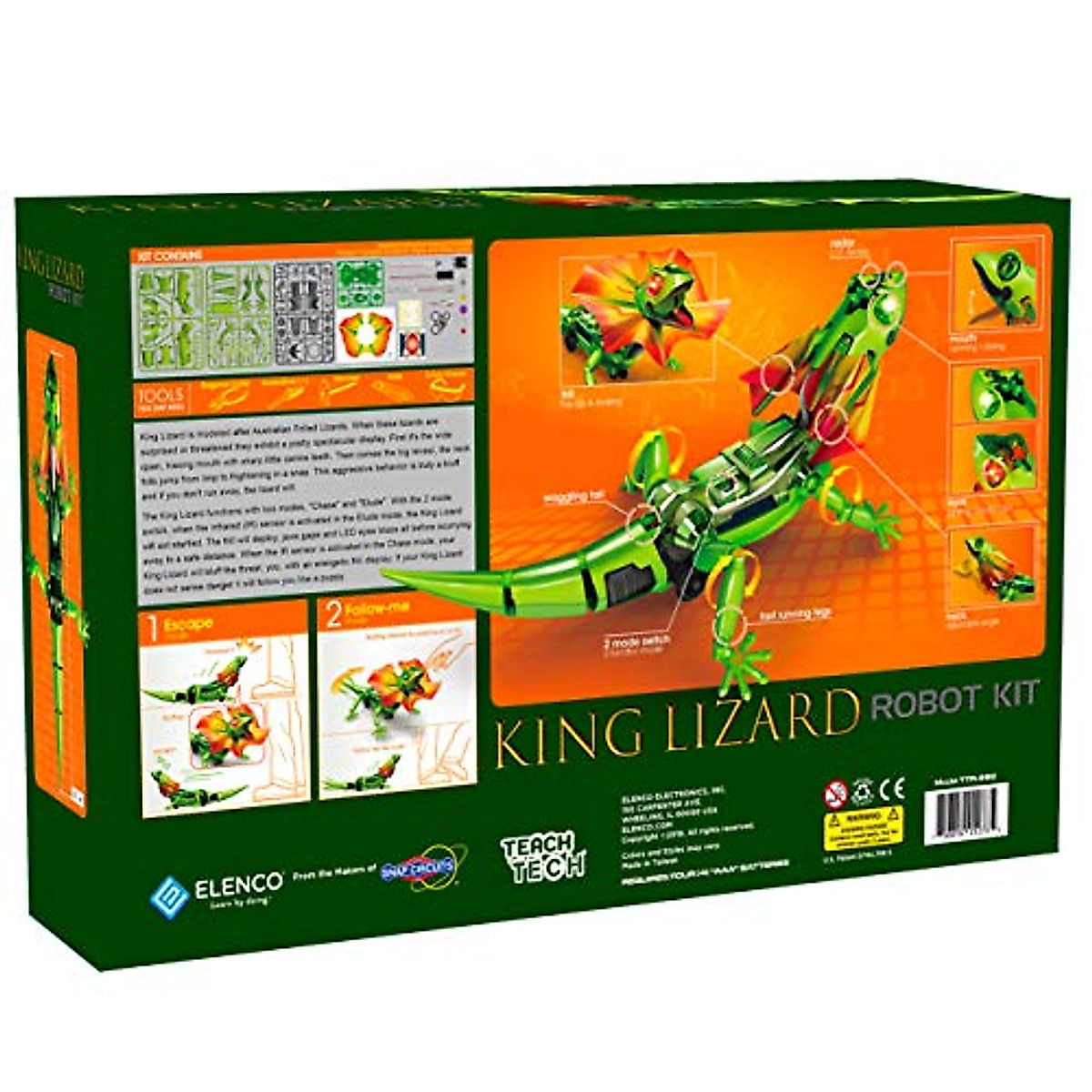 Elenco Teach Tech King Lizard, Interactive Lizard Robot Kit, STEM Creative Toys for Kids 10+ includes Assembly Parts