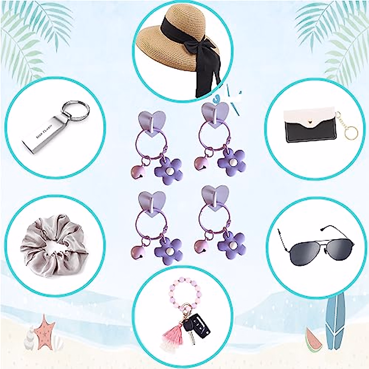 Heyshapeing 4Pcs Hooks Accessories for Bogg Bag, Charms Key Holder for Bogg Bag Hooks Boggbag Charms Insert Keychain Holder Organize Valuables for Beach Bag