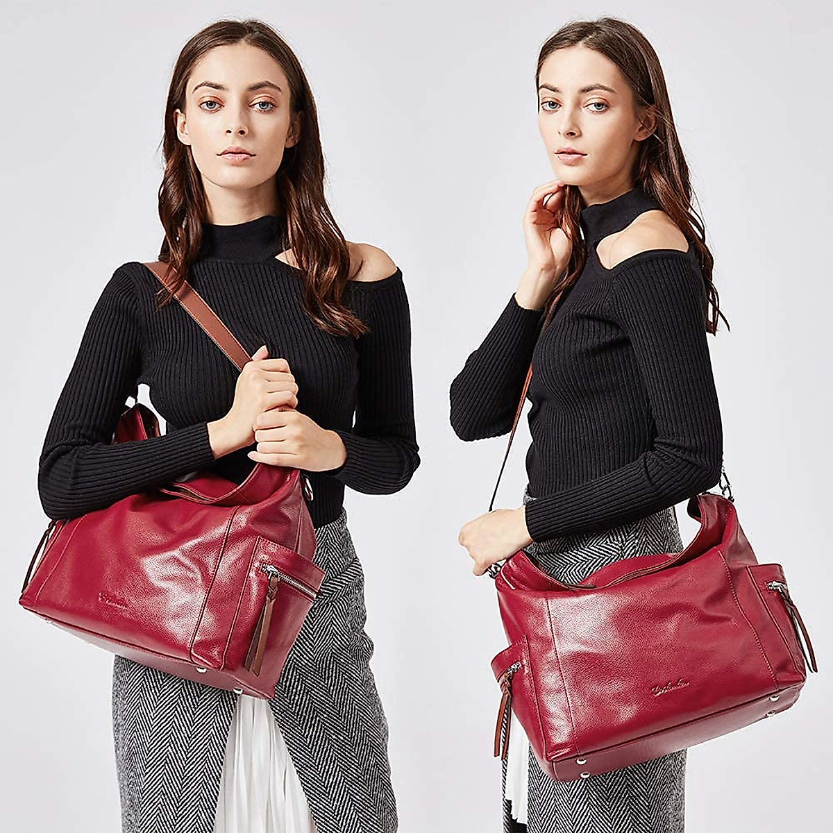 BOSTANTEN Genuine Leather Hobo Handbag bundle Womens Wallet