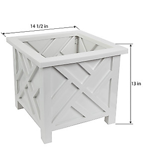 Trenton Gifts Chippendale White Planter Box Set of 2 - Elegant Outdoor Plant Pot for Patio, Porch Decor, and Garden Display