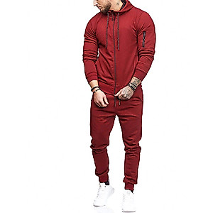 THWEI Mens Tracksuit 2 Piece Sweatsuit Sets Casual Hoodie Jogging Athletic Suits Burgundy M