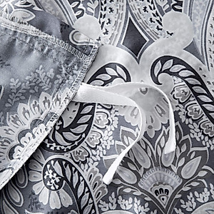 Moroccan Paisley Duvet Cover 3pc Set Bohemian Bedding Boteh Damask Medallion 400TC Egyptian Cotton Sateen Luxury Ombre Style Bed Linen (Oxford Grey, Super King)