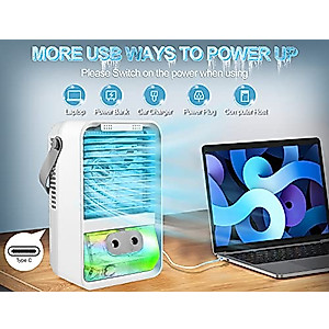 Portable Air Conditioner Fan, Personal Space Air Cooling Fan for Home Office Room, Personal Evaporative Cooler & Humidifier, with Handle/LED Light/Humidifier, for Small Room/Dorm/Bedroom/Camping