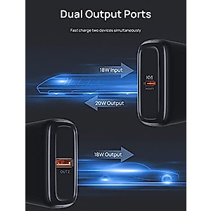 JSAUX Mini Portable Charger 10000mAh, 20W Small USB-C Power Bank Fast Charging PD3.0 QC4.0 Charge External Battery Pack Compatible with iPhone 14 13 12 Pro Max, Samsung Galaxy S22 S21 S20-Black