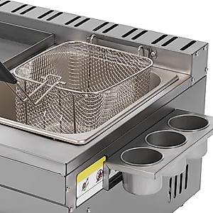 CRYBY Gas Griddle, 6L/1.59Gal Stainless Steel Griddle & Deep Fryer Combo Gas Deep Fryer Gas Grill Griddle with Oil Draining Basket, Lid & 3 Spice Boxes, Commercial Griddle with Fryer for RV, Camping