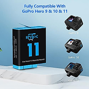 Upgrade 2-Pack Hero 11 Replacement Batteries for GoPro Hero 11 Black, GoPro Hero 10 Black, GoPro Hero 9 Black, with 3-Channel Battery Charging Station for GoPro11 GoPro10 GoPro9 Camera Battery
