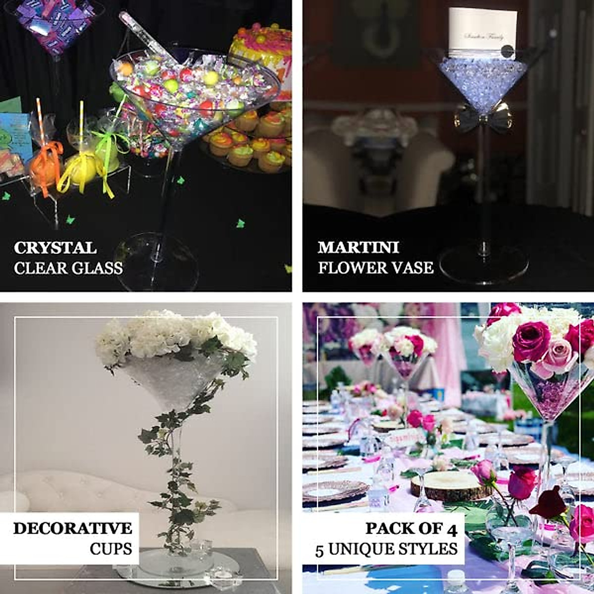 Efavormart 4 Sets of Wholesale Plastic Sturdy Centerpiece XL Martini Cup Stand Tabletop Decor Wedding Party Event Decoration