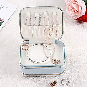 Jewelry Box, Small Travel Jewelry Box, Portable Display Storage Case Box for Rings Earrings Necklace (Light Blue) by YMHB