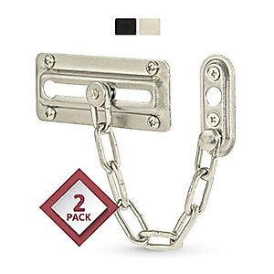 Jack N’ Drill Chain Door Guard with Lock - 2 Pack Chain Lock Door Guard, Sturdy & Rust-Resistant Steel Chain Locks for Inside Door and Extra Front Door Lock, 100% Child Safe (Silver Satin Nickel)