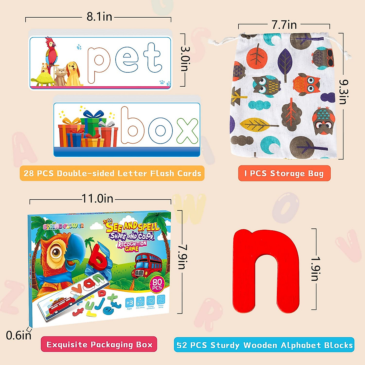 SpringFlower See & Spell Matching Letter Game for Preschool Kindergarten Kids,Learning Educational Toy,Toddler Learning Activities,CVC Word Builders for 3 4 5 6 Years Old Boys and Girls,80Pcs