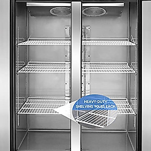 Aceland AR-48B NON-ETL 48'' W Commercial Refrigerator 2 door Stainless Reach in Solid door Upright Fan Cooling Cooler for Restaurant, Bar, Shop, Residential 36 Cu.ft, Silver