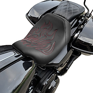 Mofun Solo Driver Seat Compatible with Harley Touring Street Road Electra Glide Road King Bagger Dresser 2008-2023, Red Flame