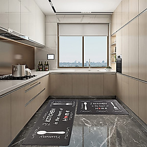 PCSWEET HOME Farmhouse Kitchen Rugs Sets Cushioned Anti Fatigue Mats for Kitchen Floor,Memory Foam Kitchen Mat Waterproof Non Slip Comfort Mat for Kitchen,Home,Office,Sink,Stove,Laundry (Black/White)