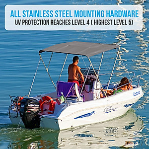 SereneLife Waterproof Boat Bimini Top Cover - 73-78" W 3 Bow Bimini Top Sun Shade Boat Canopy - 1" Double Wall Aluminum Frame Tubes, 2 Front Straps, 2 Rear Support Poles, Storage Boot SLBTW78G