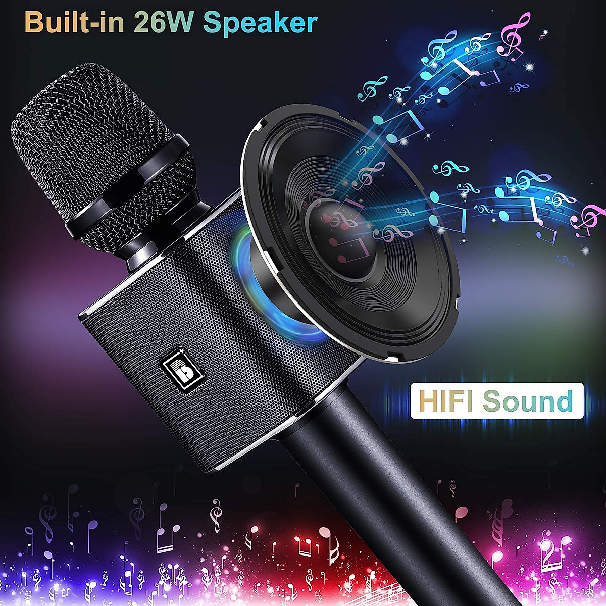 BONAOK Karaoke Microphone, Portable Wireless Bluetooth Karaoke Mic for Adults&Kids Car Home Outdoor Party, Karaoke Machine for PC/All Smartphone G50 Black