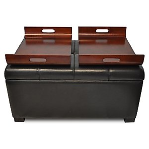 Convenience Concepts Designs4Comfort Storage Ottoman with Trays, Espresso Faux Leather
