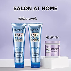 L'Oreal Paris EverCurl Sulfate Free Shampoo and Conditioner Kit for Curly Hair, Lightweight, Anti-Frizz Hydration, Gentle on Curls, with Coconut Oil, 8.5 Ounce, Set of 2 (Packaging May Vary)