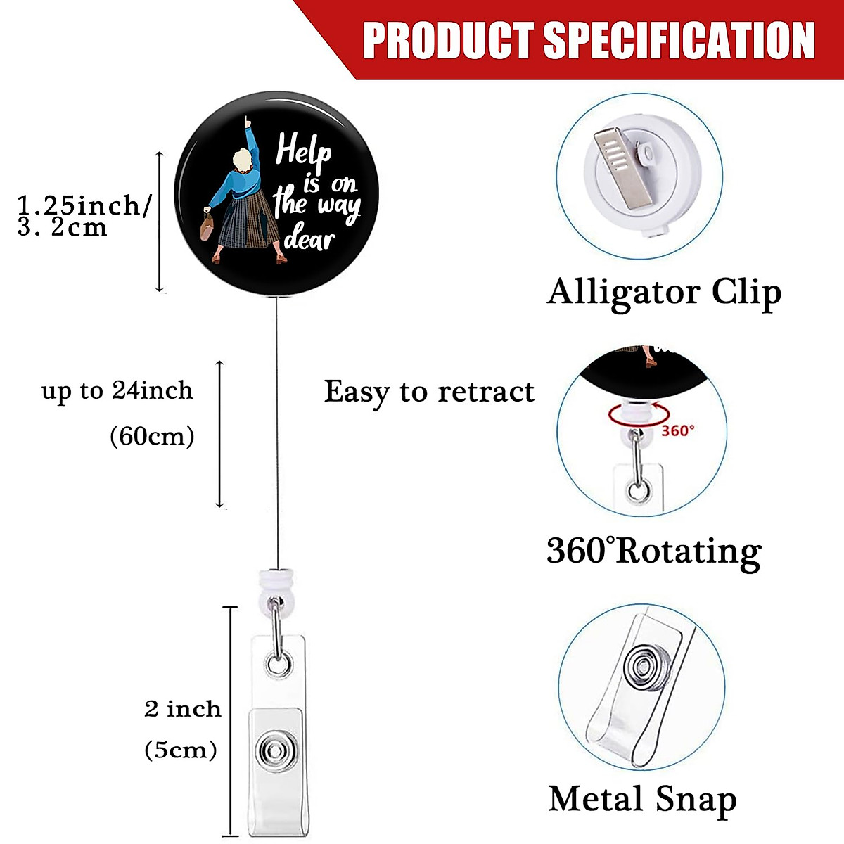 Tian Zhun Badge Reel Retractable with Alligator Clip Funny Nurse Badge Holder for RN Nursing Doctor Office Worker Teacher Student Name(Blcak)