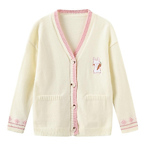 Womens Kawaii Rabbit Knit Sweater Cute Cardigan Aesthetic for Teen Girls Cosplay Y2k Anime Japanese JK School Uniform Jacket Beige