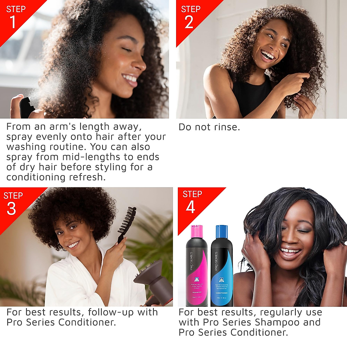 Pro Series Leave In Conditioner Spray 8oz - Daily Hair Care Treatment, Heat Protectant, Anti-Frizz, Moisturizes, Detangles & Restores Damaged Hair for Healthy & Smooth Lace Wig, Toupee & Hair Systems