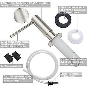 SAMODRA Kitchen Sink Soap Dispenser, Brass Pump Head Brushed Nickel Finish Built in Design with 39" Extension Tube Directly to Soap Bottle, No More Messy Refills(No Bottle)