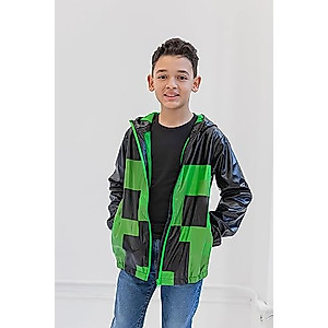 Minecraft Creeper Big Boys Zip Up Raincoat Jacket Black 18-20