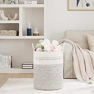 Fiona's magic 58L Woven Rope Laundry Hamper, Tall Boho Laundry Basket Storage, Large Baby Nursery Hamper for Blankets, Toys and Clothes Hamper for Bedroom and Living Room Organizing, Jute, White