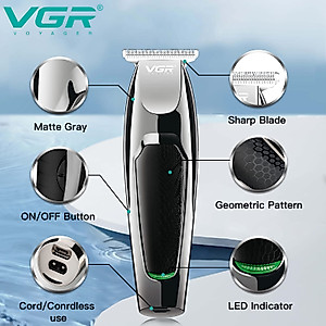 VGR Mens Hair Clippers Professional Hair Beard Trimmer 6 Level Adjustment, Electric Clippers Haircut Cutter Shaver with Household for Men, Kids, Pet Suitable for Home Daily Use 6 in 1 USB Charging