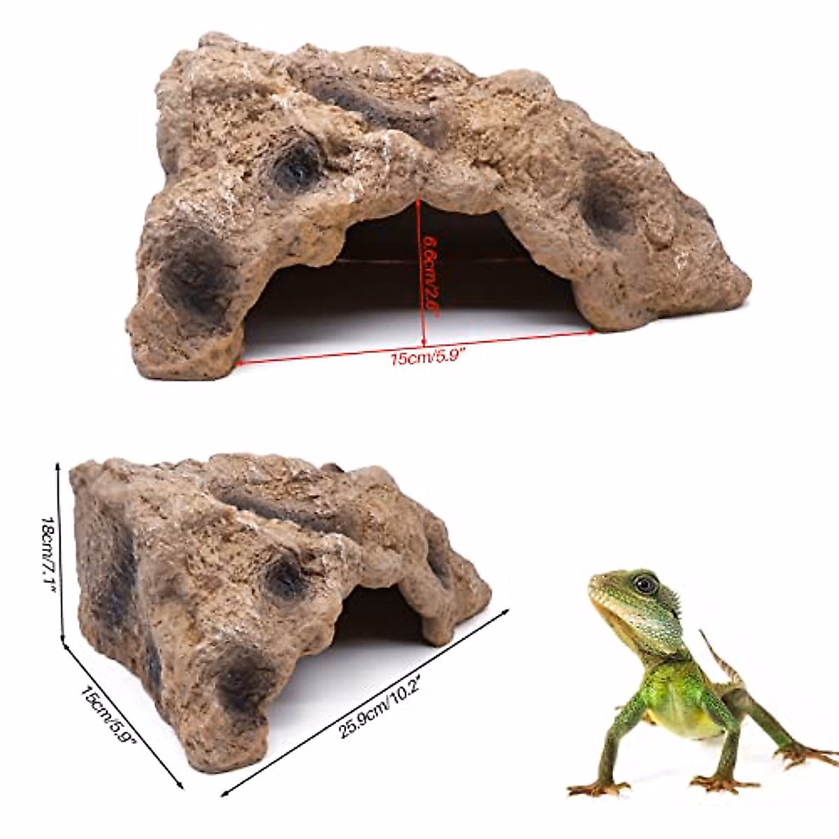 Flushbay Reptile Rock Hide Cave Resin Large Reptile Hideouts Habitat Cave Terrarium Decorations for Bearded Dragon Lizards Geckos Leopard Chameleons Frogs Turtles Snakes