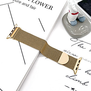 Metal Milanese Loop Band Compatible with Apple Watch Band 38mm 40mm 41mm 42mm 44mm 45mm 49mm Women Men, Stainless Steel Mesh Magnetic Adjustable Strap for iWatch Series Ultra/8/7/6/5/4/3/2/1/SE, Gold