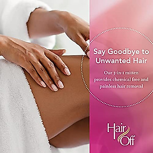 Hair Off Hair Remover Mitten - All-Natural, Painless & Chemical Free - Full Body Hair Removal - Slows & Lessens Regrowth - Exfoliates Skin (3 Mittens Per Box, Pack of 4)