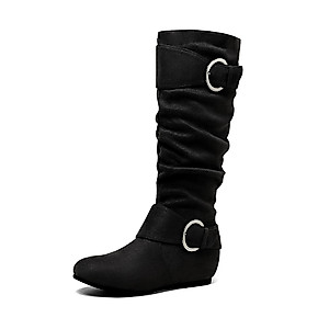 DREAM PAIRS Women's Knee High Low Hidden Wedge Boots Suede Faux Fur Lining Side Zipper Knee High Boots,Size 10,Black/Suede,URA