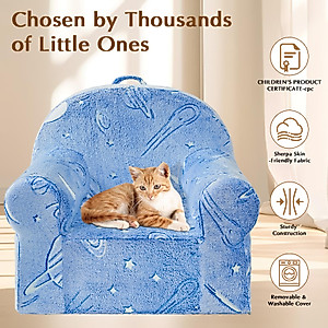 ILPEOD Toddler Chair Sherpa Couch Sherpa Kids Chair, Cuddly Comfy Toddler Plush Chair Toddler Couch Reading Chair for Kids Glow in The Dark Starry Sky Blue