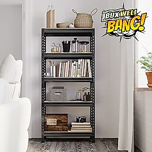 BuxWellBang 5-Shelf Heavy Duty Shelving - Adjustable Garage Storage Shelves, Metal Utility Storage Racks for Warehouse Pantry Basement Kitchen, Garage Organizers Shelf Unit, Black