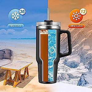 Tumblers 40 oz Stainless Steel Vacuum Drinking Tumbler with Handle Lid and Straw,Insulated Travel Coffee Mug Spill Proof Double Wall Metal Tumbler Cup for Water, Iced Tea or Coffee, Smoothie(Black)