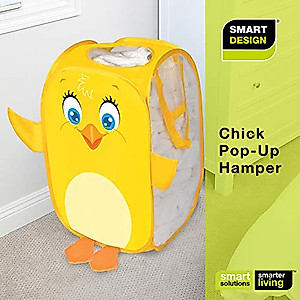Smart Design Kids Pop Up Organizer with Animal Print - VentilAir Mesh Netting - for Toddlers, Baby Clothes, Plushies, and Toys - Home Organization - Hamper - 13 x 21 Inch - Yellow Chick