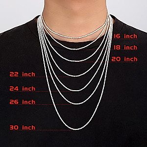 GLIVEOR Silver Chain for Men, 16 Inch Sterling Silver Chain for Men 2.5mm Mens Necklaces Silver Chain for Men Silver Chain Necklace Chains for Men Rope Chain Mens Silver Chain Necklace for Men