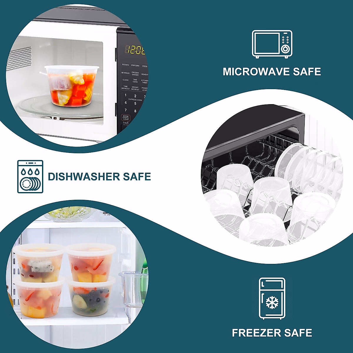 WGCC Deli Containers with Lids 16 oz - Disposable Soup Containers with Lids 48 Sets - Plastic Containers with Lids, Food Storage Containers with Lids, BPA Free/Microwave/Freezer/Dishwasher Safe