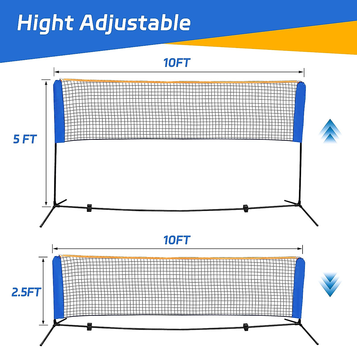 F2C Height Adjustable Portable Tennis Net, Badminton Net for Kids' Volleyball,Soccer Tennis,Pickleball, W/Steel Frame & Carrying Bag Indoor Outdoor Court Bench Backyard Driveway Gym,10FTX 5FT