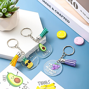 Batiyeer 36 Sets Funny Thank You Acrylic Keychains with Cute Fruit Pun Cards Employee Appreciation Gifts Greeting Note Key Rings Thank You Gifts for Team Teacher Student Staff
