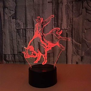 JruF Night Light for Kids 3D Night Light Bedside Lamp with Remote Control Changing Xmas Halloween Birthday Gift for Child Baby Girl,Horse Race and Cowboy